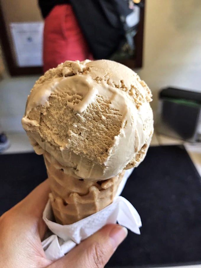 Two scoops of heaven on a handcrafted cone—the kind of simple pleasure that makes Monday feel like Saturday.