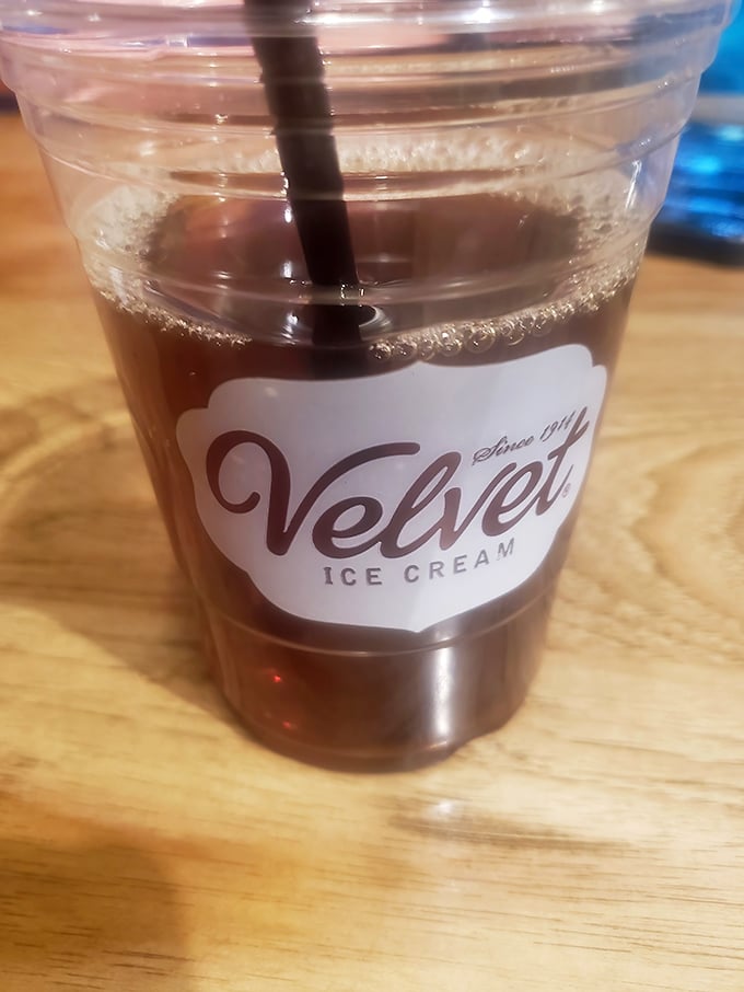 Cold brew and Velvet Ice Cream—because sometimes adults need their caffeine fix and childhood nostalgia in the same cup.