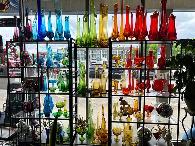 A rainbow of vintage glass catches the light like jewels—because who needs diamonds when you can have this Technicolor explosion?
