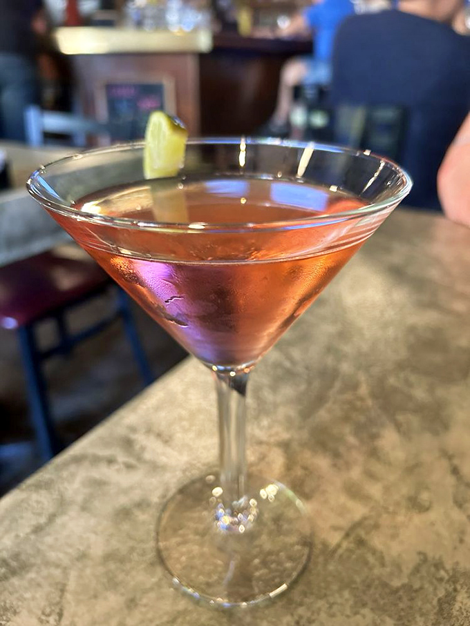 Even the cocktails at Old Mohawk have personality. This cosmopolitan isn't just mixed—it's crafted with the precision of a Swiss watchmaker.