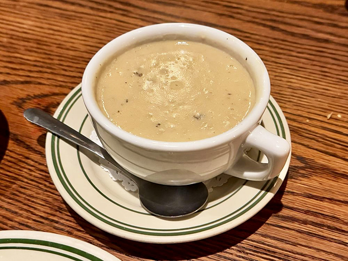 This isn't just soup; it's a warm hug in a cup. Cream of mushroom so velvety it makes cashmere jealous.