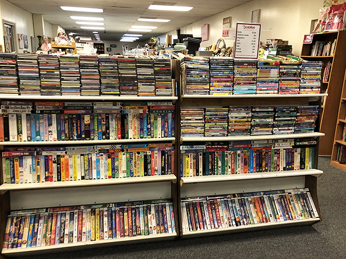 Entertainment archives spanning generations, from VHS nostalgia to DVD collections that tell family stories.