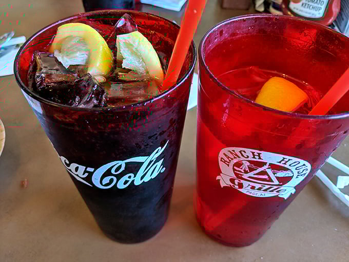 These aren't just beverages—they're liquid companions for your culinary adventure. The Ranch House logo cup practically guarantees superior hydration.