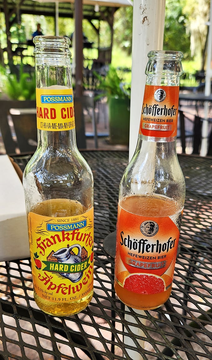 German beverages that prove Florida and Frankfurt can coexist beautifully—Frankfurter Apfelwein and Schöfferhofer Grapefruit creating a perfect patio moment.