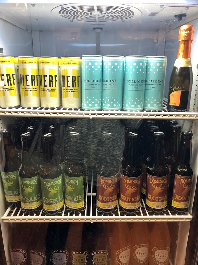 The drink cooler – where craft sodas and local brews stand at attention, ready to cool the fire of perfectly spiced barbecue.