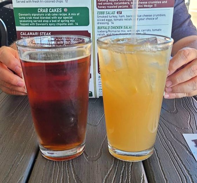 Proper adult beverages served alongside a menu that tempts you to order everything. Strategic hydration for the marathon of deliciousness ahead.