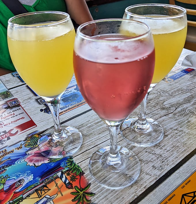 Three glasses of liquid sunshine that say "vacation" more clearly than your out-of-office email. The rosé in the middle is playing peacekeeper.