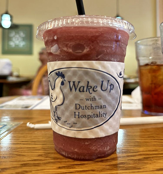 "Wake Up with Dutchman Hospitality" isn't just a slogan—it's what happens when berries meet ice in a cup that promises refreshment with Amish integrity.
