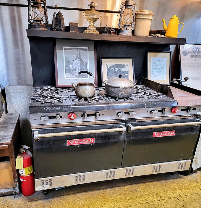 Not exactly a celebrity chef's kitchen—this Vulcan range prepared thousands of meals that nobody was rushing to review on Yelp.