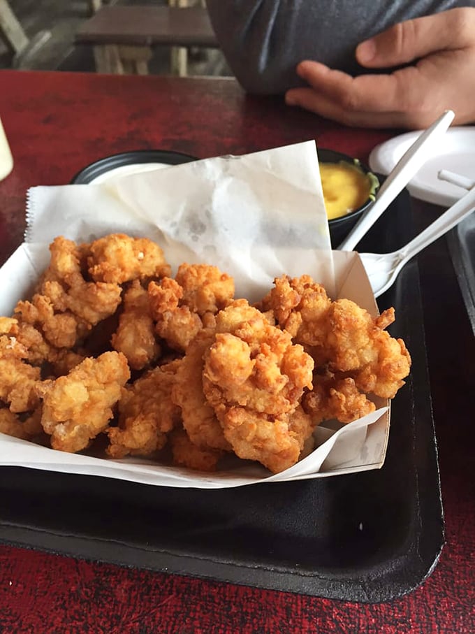 Fried shrimp that curl up like they're relaxing on their own tiny Florida beach. That dipping sauce is about to make them even happier.