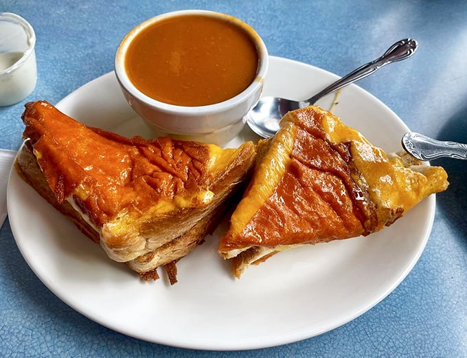 Comfort food diplomacy – this grilled cheese and tomato soup combo has ended more bad days than therapy, at a fraction of the cost.