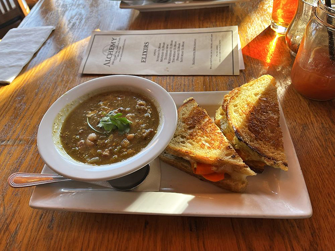 Grilled cheese elevated from childhood memory to grown-up indulgence. That golden-brown exterior hides a gooey center worth every napkin.