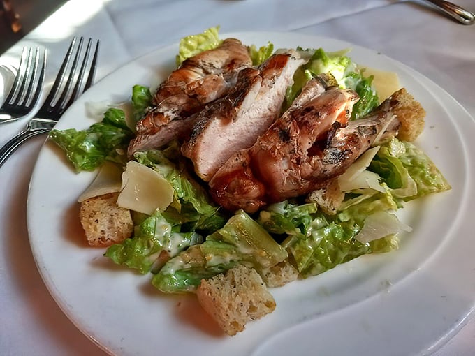 Caesar salad gets the VIP treatment with grilled pheasant. Even the croutons look like they've been to finishing school.