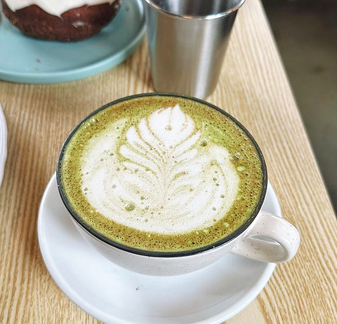 This isn't your abuela's horchata—it's gotten a matcha makeover. The leaf design isn't just Instagram bait; it's the barista saying "I care."