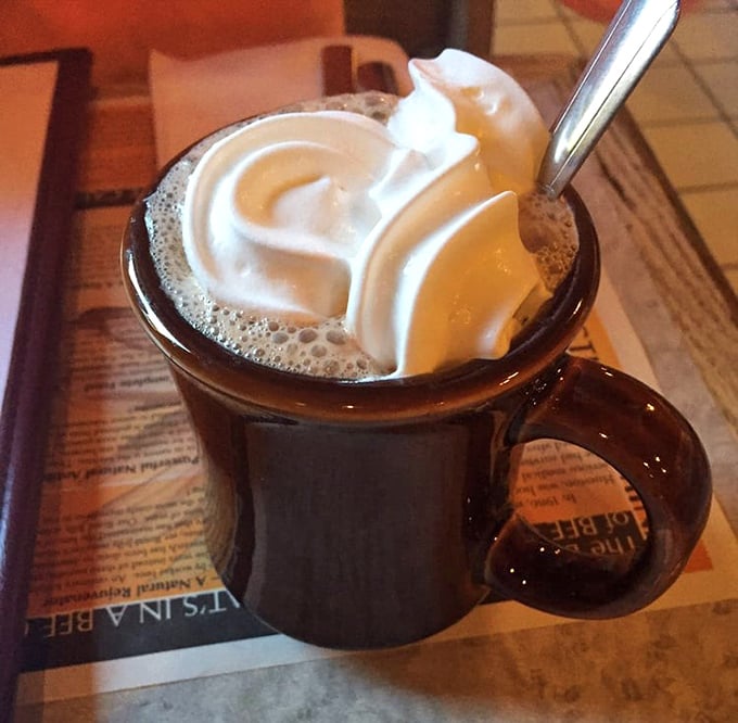 Hot cocoa topped with a cloud of whipped cream—proof that sometimes the simplest pleasures deliver the most profound satisfaction.