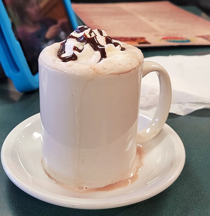 Coffee transformed into dessert disguised as a morning beverage. Whipped cream and chocolate drizzle turn caffeine into an acceptable morning indulgence.