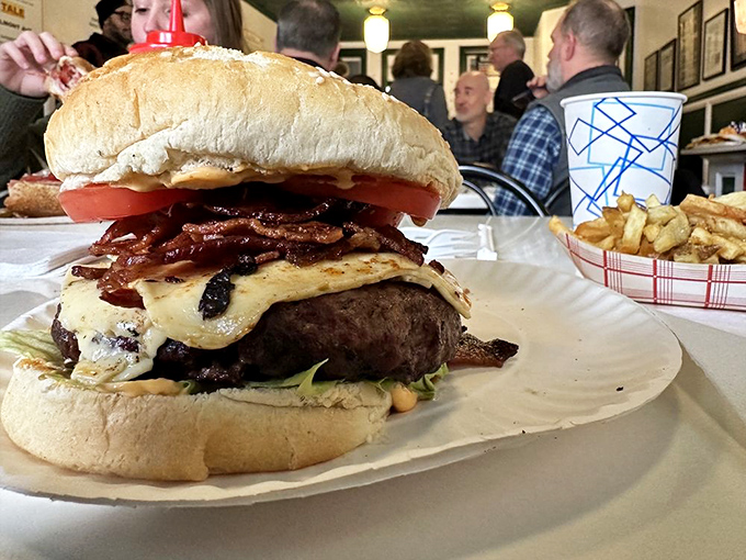 The Jackson Burger stands tall and proud – a towering testament to beef perfection that makes fast-food burgers hang their heads in shame.