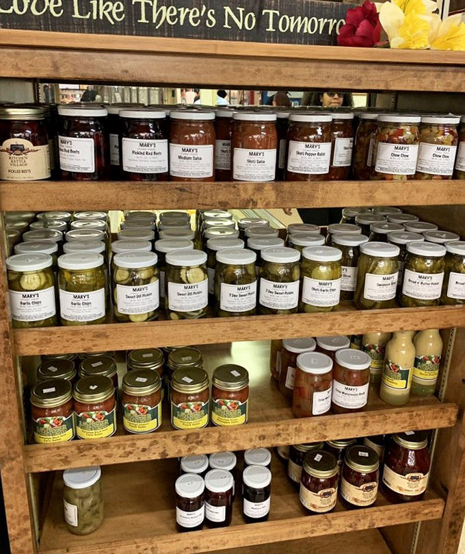 "Live Like There's No Tomorrow" says the sign above jars of Mary's homemade preserves – advice as sweet as what's inside those containers.