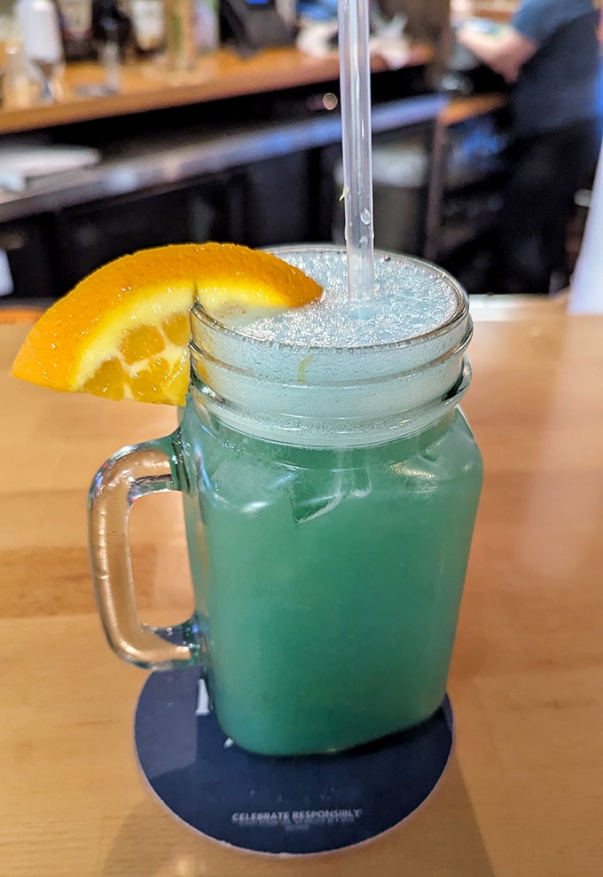 This isn't just lemonade—it's a turquoise oasis in a desert of barbecue intensity, offering sweet relief between bites of smoky perfection.