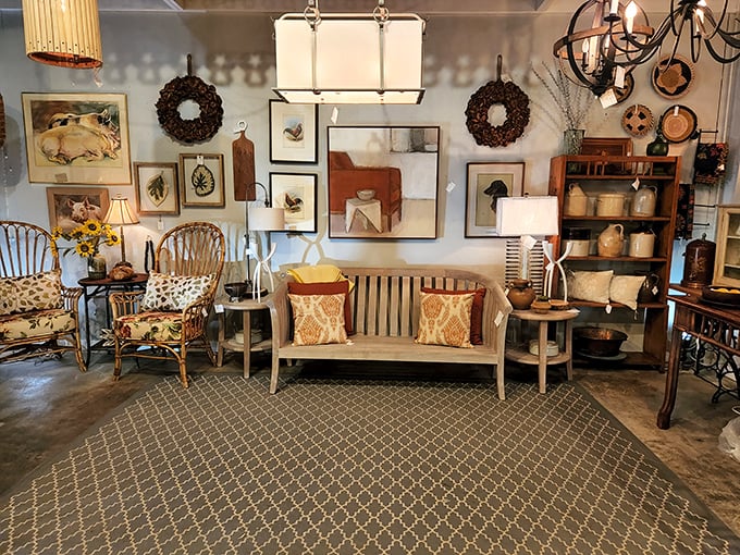 Farmhouse chic meets vintage elegance in this perfectly styled living space that whispers, "Yes, you can mix patterns this beautifully."