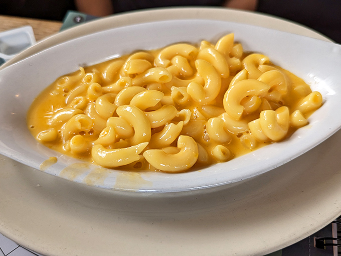 Mac & cheese that glows with the kind of orange-yellow brilliance that says, "Yes, this is exactly what your soul needed today."
