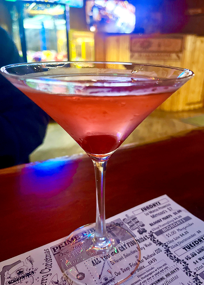 Ruby red and perfectly poised, this martini isn't just a drink—it's liquid courage in a glass that screams "weekend has officially begun."