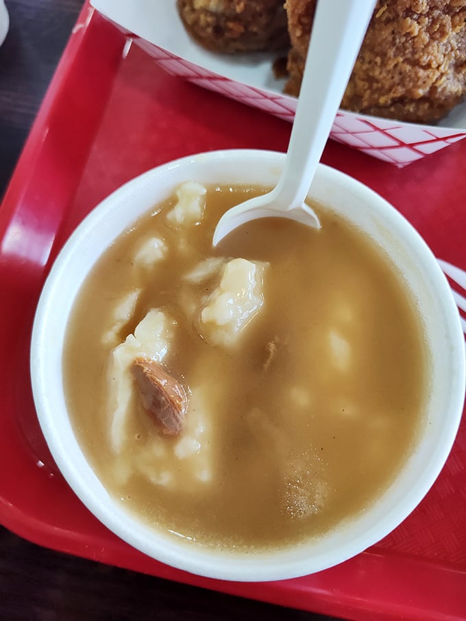 Not soup, not quite stew – this gravy-laden comfort in a cup proves that sometimes the best things in life come in humble packaging.