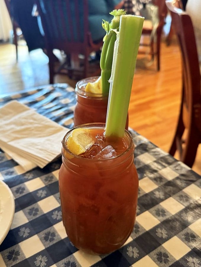 A proper Bloody Mary served in a mason jar with a celery stalk standing at attention – breakfast of champions or the world's most delicious salad?