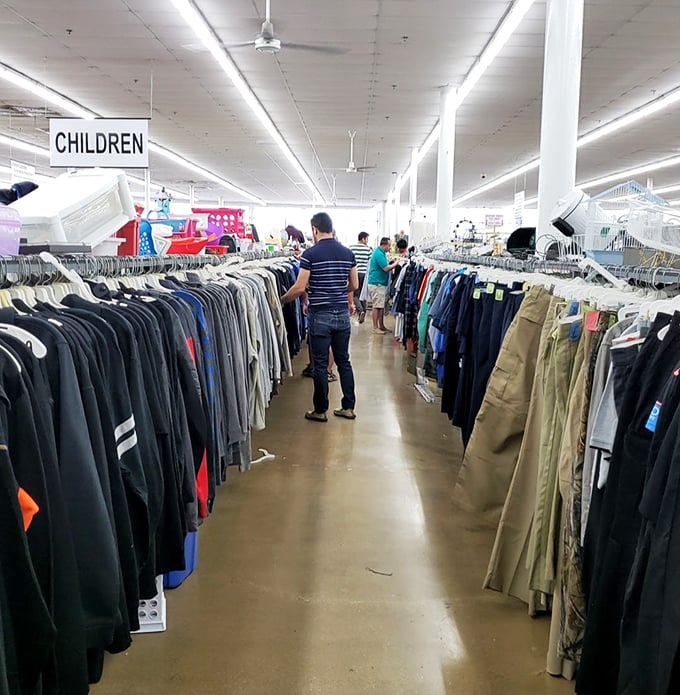Men's fashion nirvana where business suits hang alongside vacation shirts. The perfect place to reinvent your wardrobe without reinventing your budget.