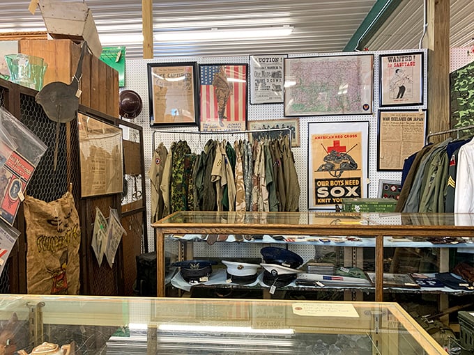 A time capsule of American military history—where vintage uniforms and memorabilia honor the service of generations past with quiet dignity.