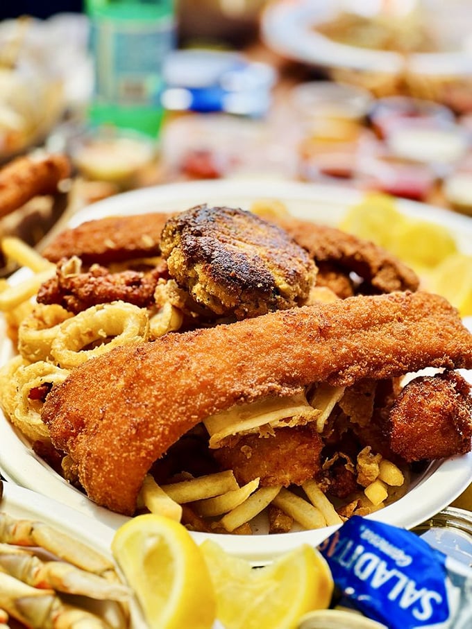 The fried seafood platter – where indecision meets brilliance. Why choose one ocean treasure when you can have the entire collection?