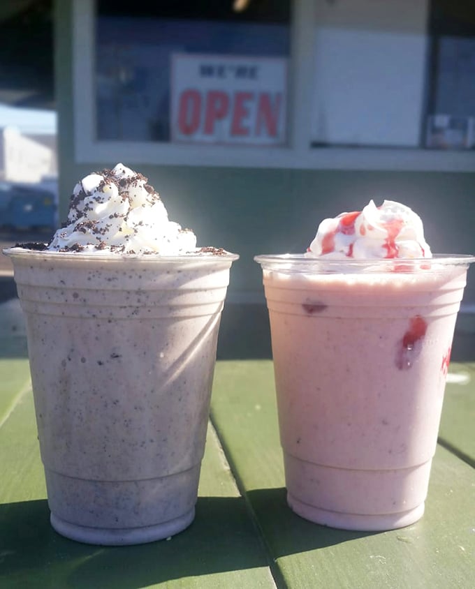 Cookies and cream meets strawberry swirl—milkshakes so thick they're practically standing at attention. Straws are merely a suggestion here.