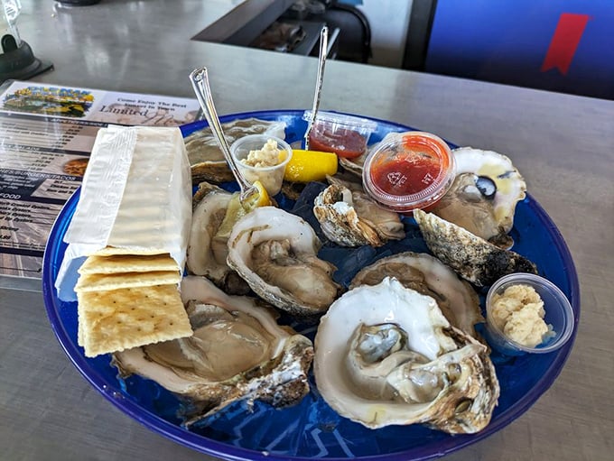 Oysters on the half shell—nature's perfect appetizer. Each one a tiny ocean story, best enjoyed with minimal interference and maximum appreciation.