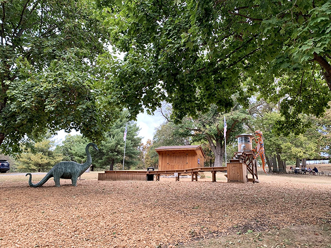 Even dinosaurs need a place to picnic! The outdoor area offers a chance to decompress after your subterranean adventure.