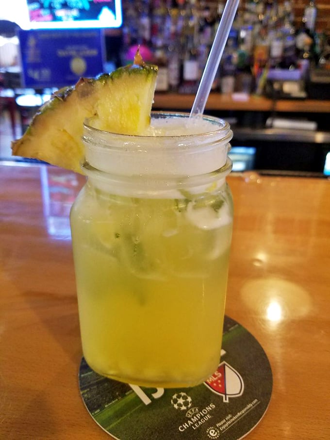 This isn't just a drink—it's a vacation in a mason jar, complete with a pineapple passport stamp.