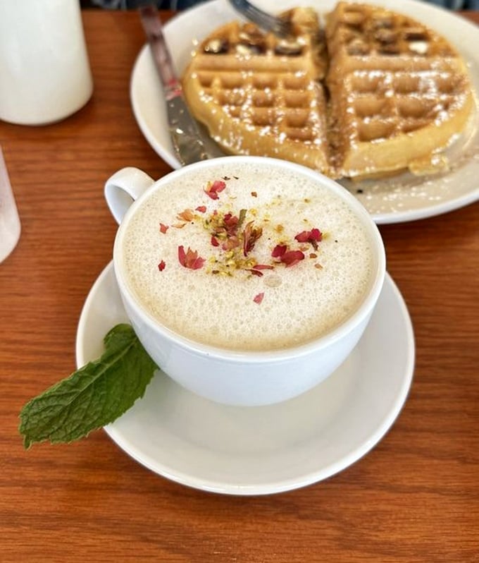 This isn't just coffee—it's a pistachio rose latte that makes your regular morning brew seem like it needs to try harder.