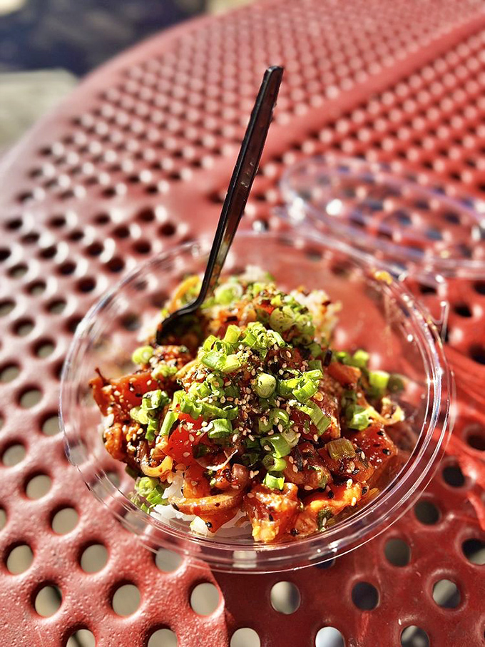 This poke bowl isn't just lunch—it's an edible color palette where each bite delivers the ocean's freshness with a Hawaiian-inspired high-five to your taste buds.