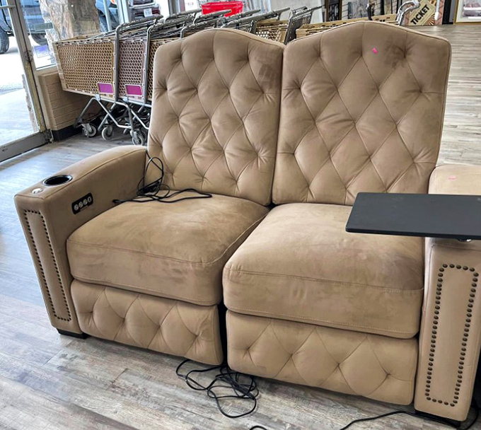 This isn't just a recliner—it's a throne awaiting its next monarch. Complete with cup holders for your beverage of choice.