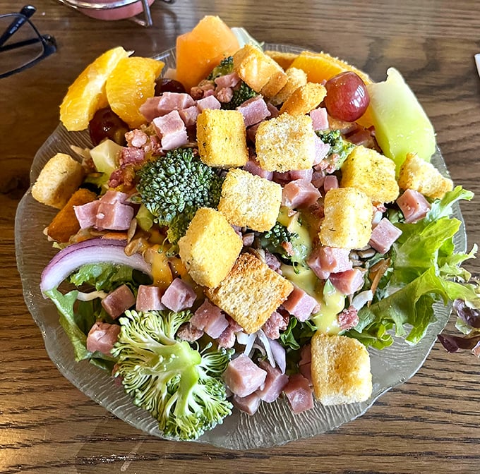 A salad that doesn't apologize for being hearty. In Ohio, even the vegetables come with generous portions of protein and personality.
