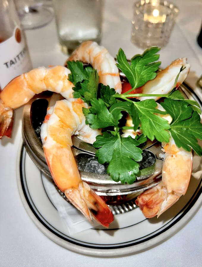 Shrimp cocktail—the steakhouse classic that never goes out of style. These plump beauties perched on the edge of their silver throne demand respect.