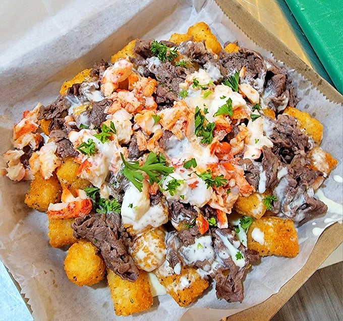 Surf meets turf in tot form – because sometimes genius comes in bite-sized golden packages.