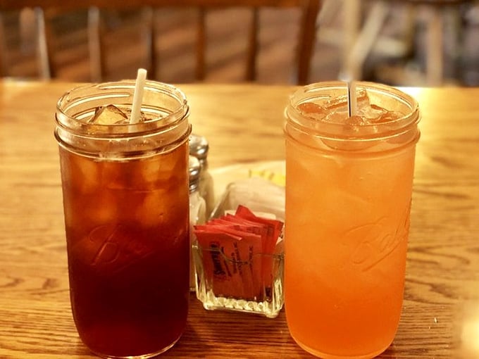 Sweet tea in a Mason jar isn't just a drink—it's a Southern handshake. These twin glasses of liquid hospitality are the perfect companions to any meal.