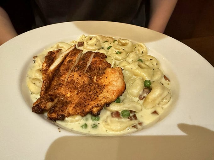 Tortellini bathed in cream sauce with perfectly seasoned chicken—comfort food that hugs you from the inside out while whispering, "Diet? What diet?"