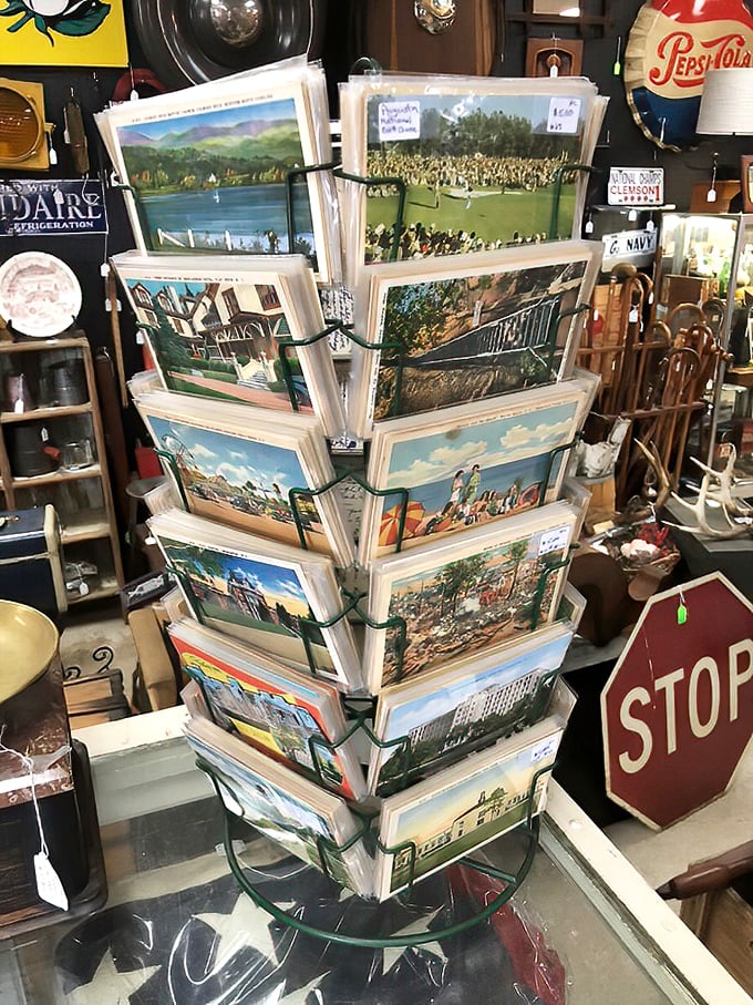 Postcards from places that may no longer exist, sent by people who definitely no longer exist—time travel for the price of a coffee.