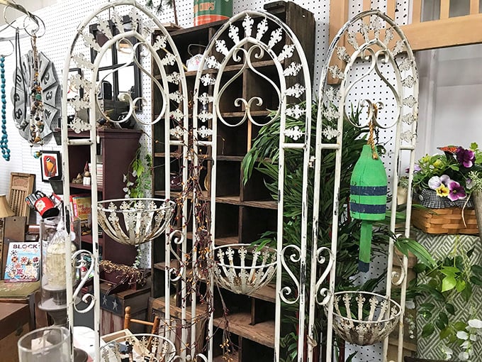 Garden architecture with vintage charm—these weathered white trellises promise to transform any backyard into a secret garden worthy of Frances Hodgson Burnett.