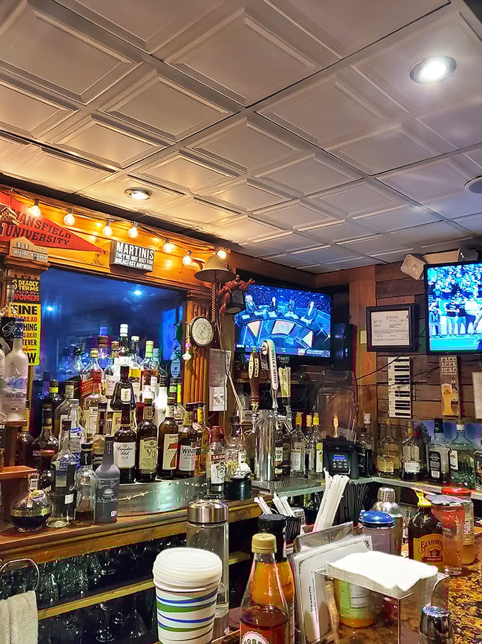 The bar doesn't just serve drinks—it tells stories. Each bottle and decoration a character in Wellsboro's ongoing tale of hospitality.