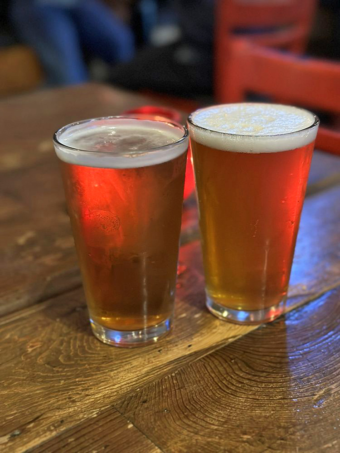 Two beers, endless possibilities. The amber glow promises the perfect counterpoint to sweet lobster meat—a marriage made in culinary heaven.