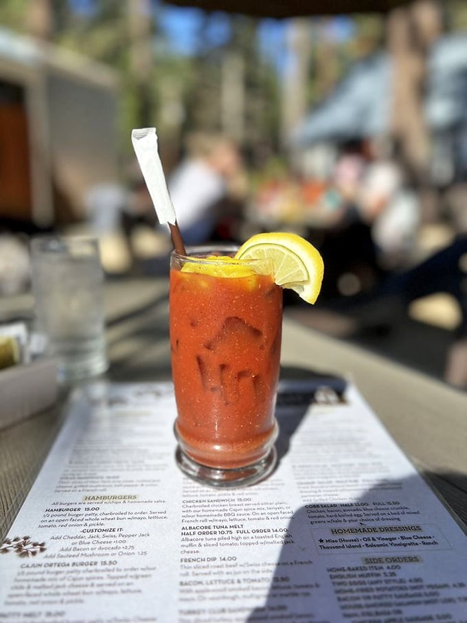 The Bloody Mary – breakfast in a glass. Spicy, savory, and garnished with enough citrus to count as your morning vitamin C.