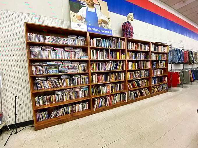Books stacked like a library that doesn't care about late fees. That paperback you've been hunting might be hiding right there.