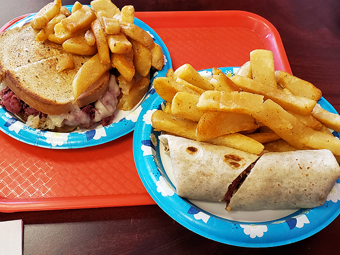 The breakfast trinity—sandwich, wrap, and fries—proving that morning meals don't have to be boring. Whoever invented breakfast deserves a Nobel Prize.